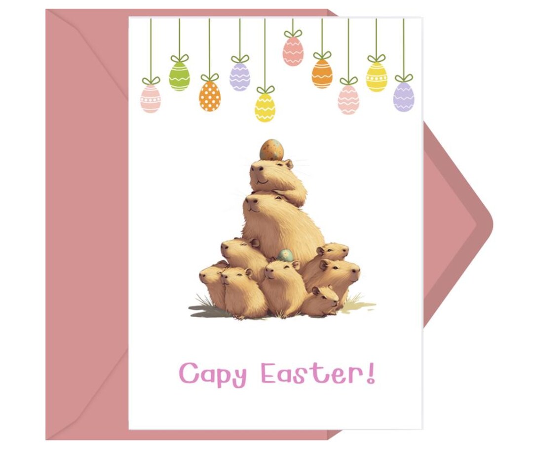 Adorable Easter Capybara Card Cute Spring Greeting for Animal Lovers ...