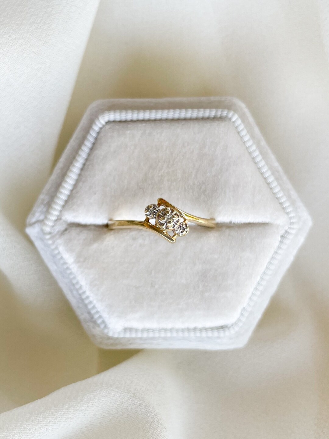 DAINTY Vintage 10K Gold Diamond Ring With Trilogy Setting, Size 4.5 - Etsy