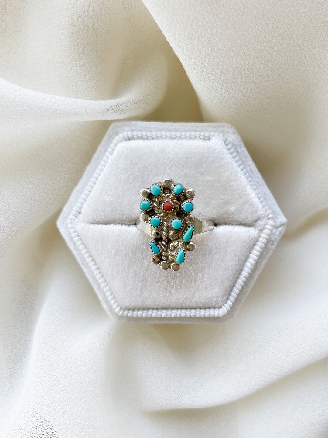 FANTASTIC Sterling Silver Zuni Turquoise Ring With Blooming Flower ...