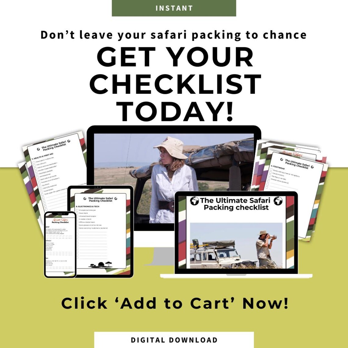 Printable Safari Packing Checklist | Digital Travel Checklist | What to ...