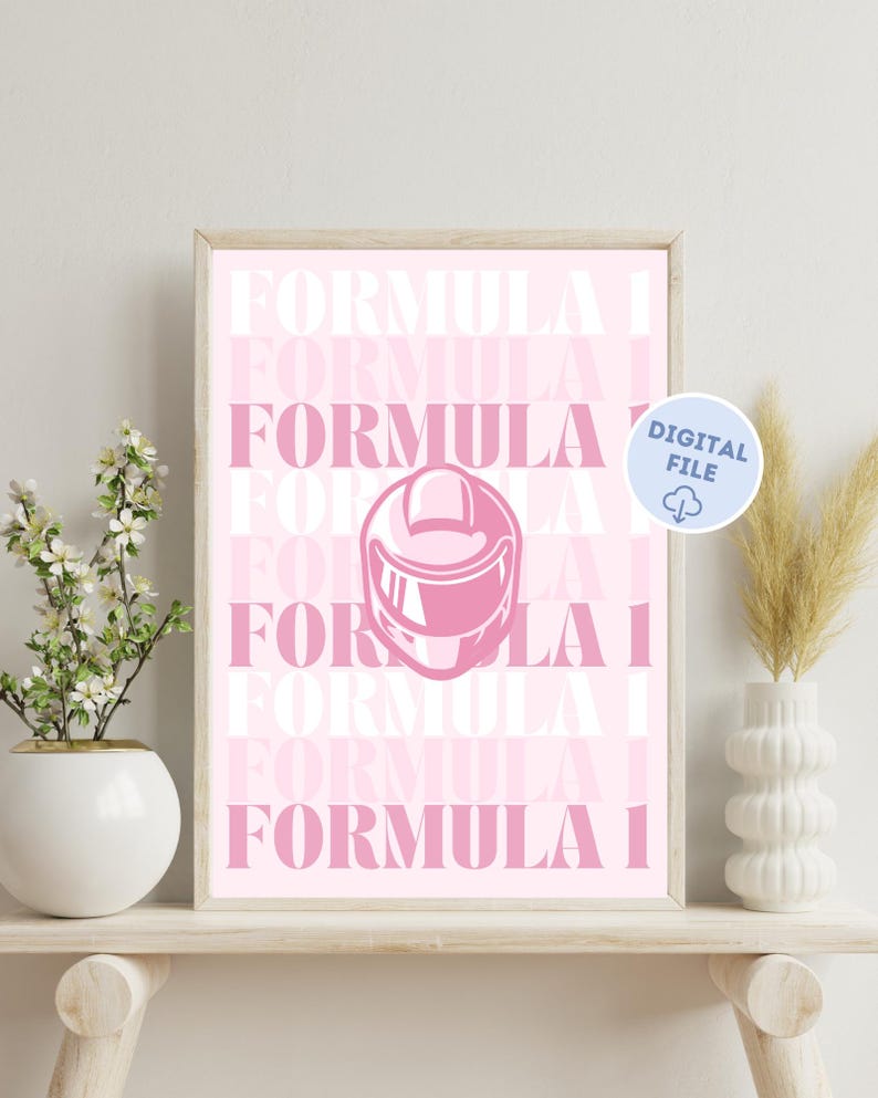Pink Helmet F1 Hot Digital Poster | Formula 1 F1 Printable Digital ...