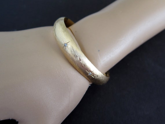 14K Solid Gold Oval Shaped Bangle with 3 Diamond Acce… - Gem