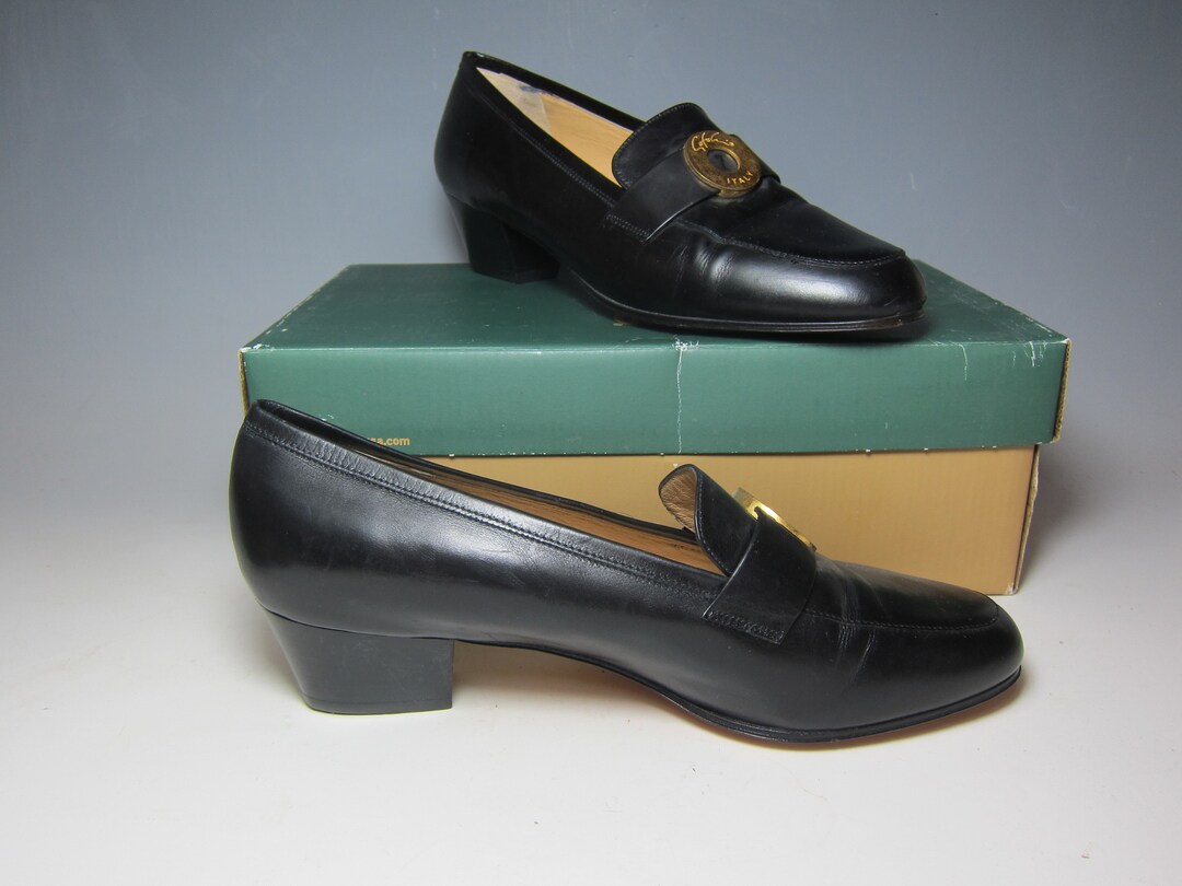 Black Leather Satchi Pump/low Heel Shoes ,made in Italy,size 36/6 1/2 B ...