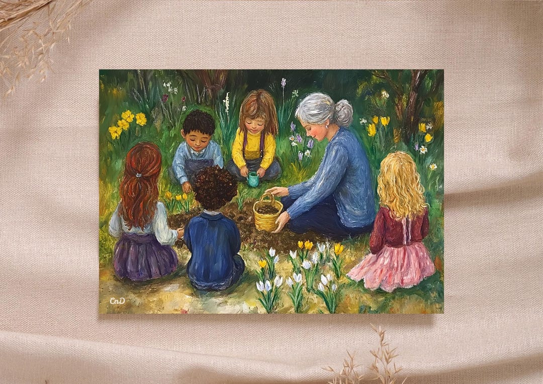 Spring Flower Bulbs Flower Children Spring Waldorf Postcard Printable ...