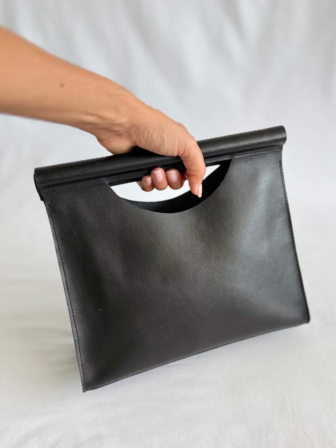 Handmade Leather Clutch – Minimalist Evening Bag – Brown Cowhide ...