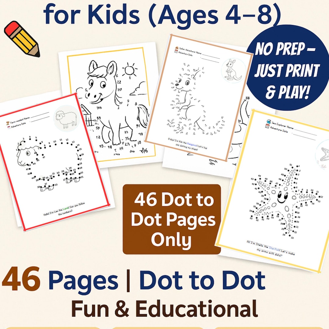 46 Dot to Dot Worksheets for Kids | Printable Connect the Dots PDF ...