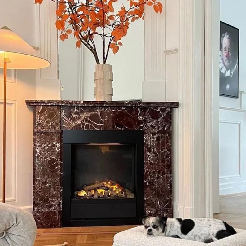 Custom Red Marble Fireplace Mantel, Hand Carved Marble Fireplace ...