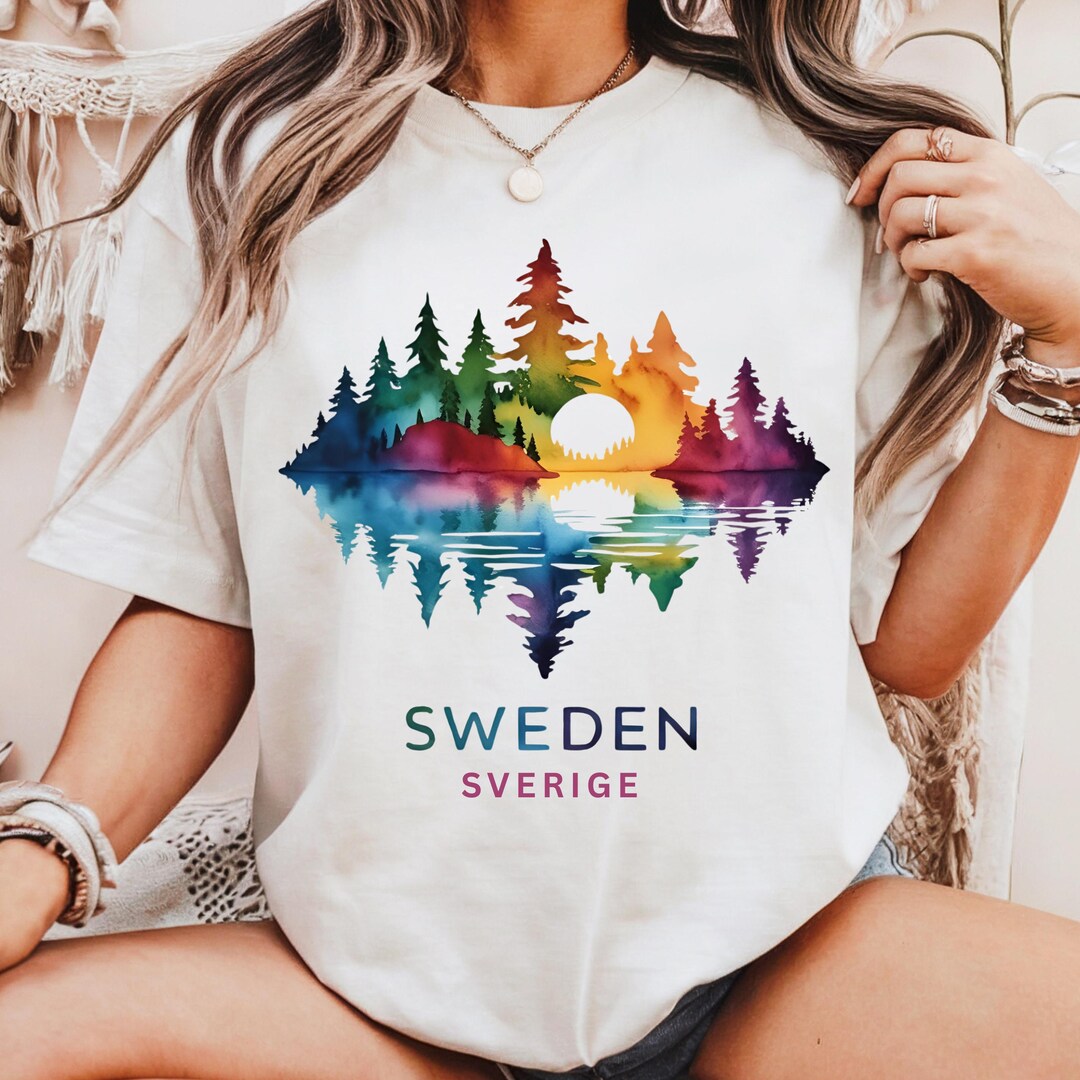 Sweden T-shirt Nordic Landscape Tee Scandinavian Forest Shirt Sverige Tee Travel Sweden Gift ...