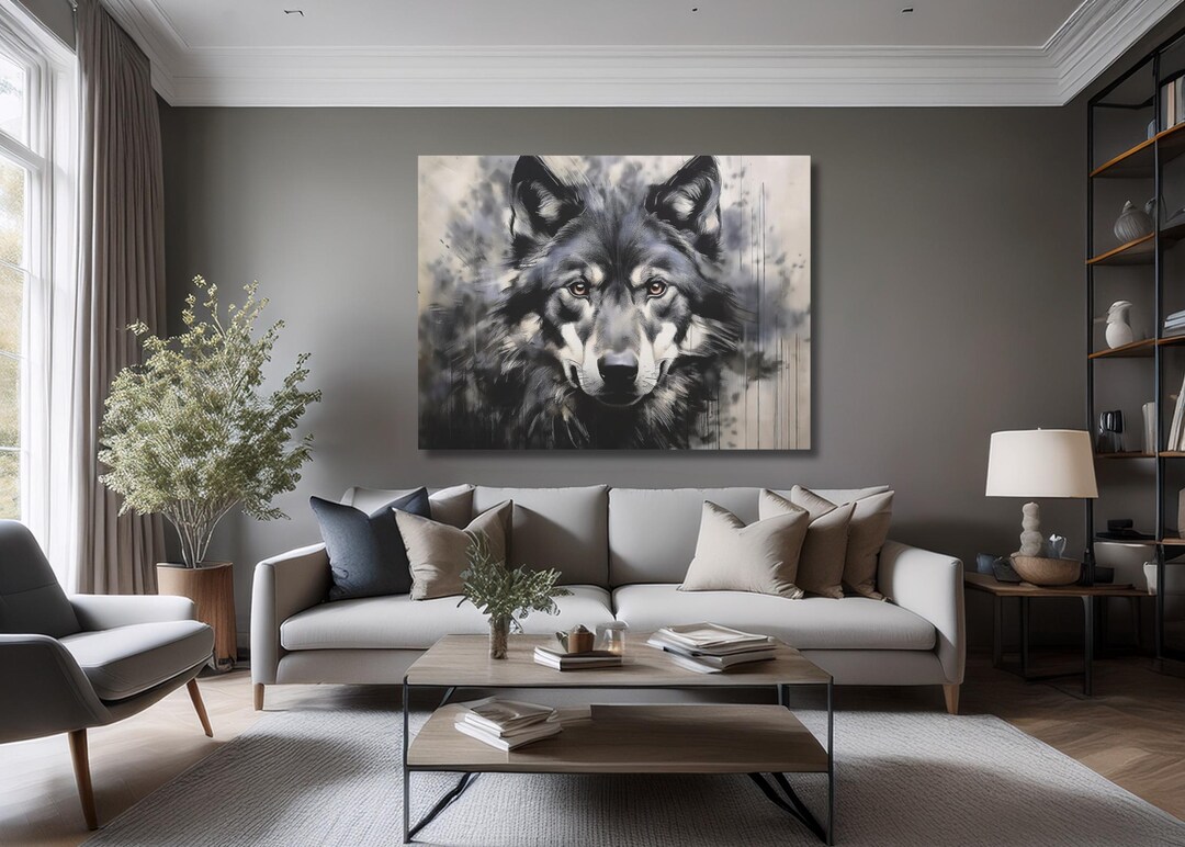 Wolf Wall Art Black and White Animal Print Wild Wolf Decor Striking ...
