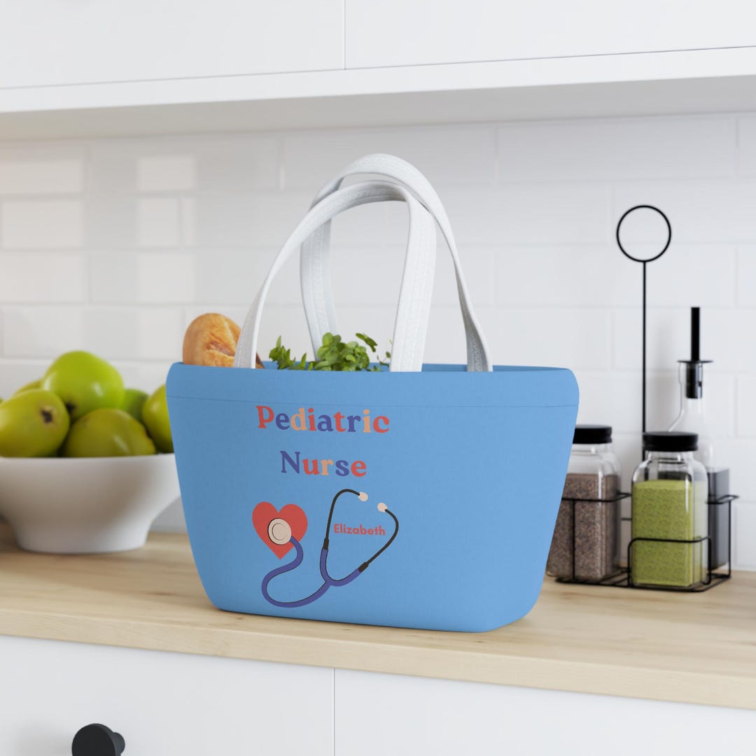 Personalized Pediatric Nurse Lunch Bag, Light Blue Insulated Lunch Tote ...