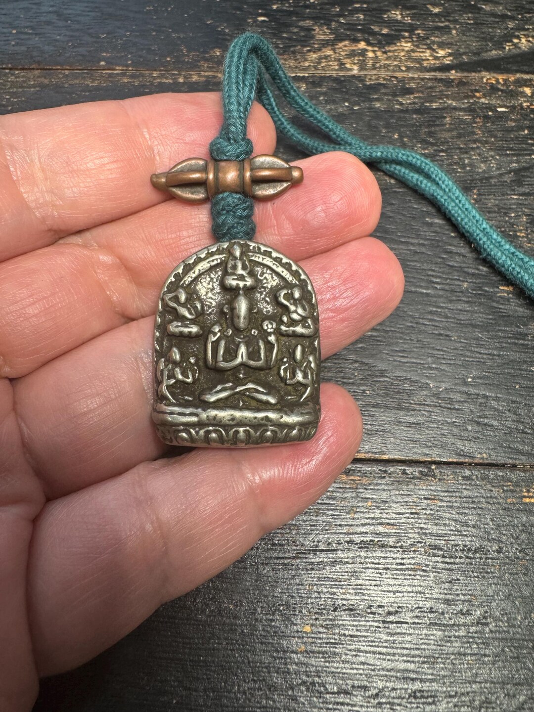 Handmade Tibetan White Copper Manjushri Amulet Pendant Vajra Bumpa ...