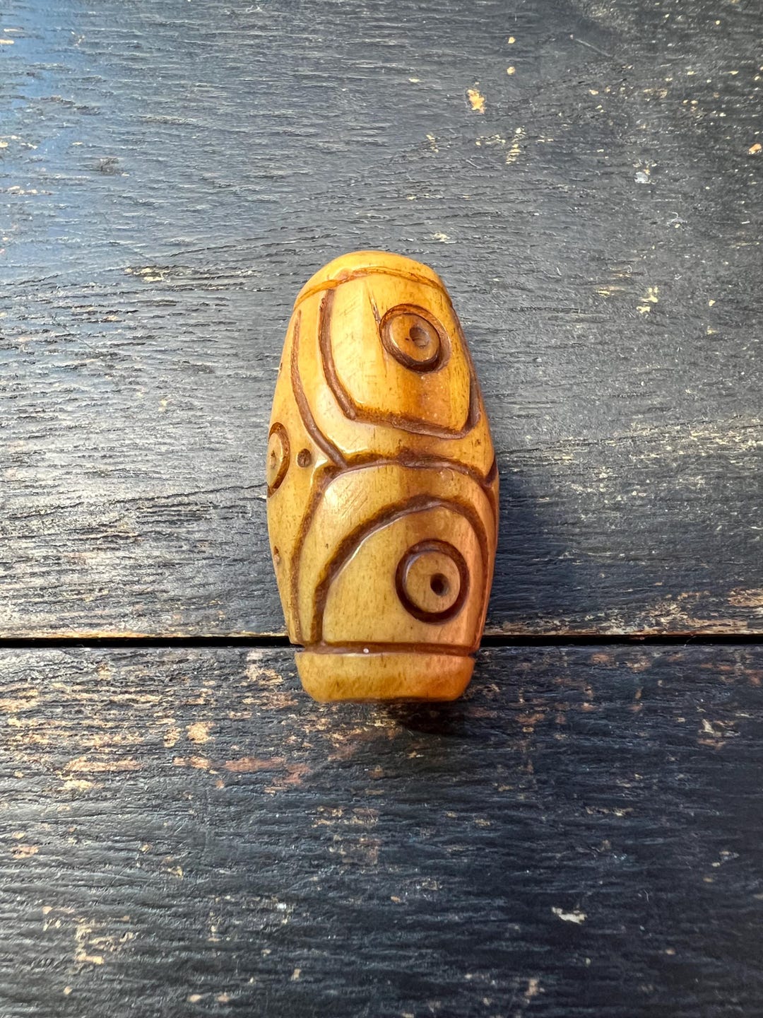 Hand-carved Tibetan Yak Bone Dzi Bead – Vintage-style Amulet, Mala or ...