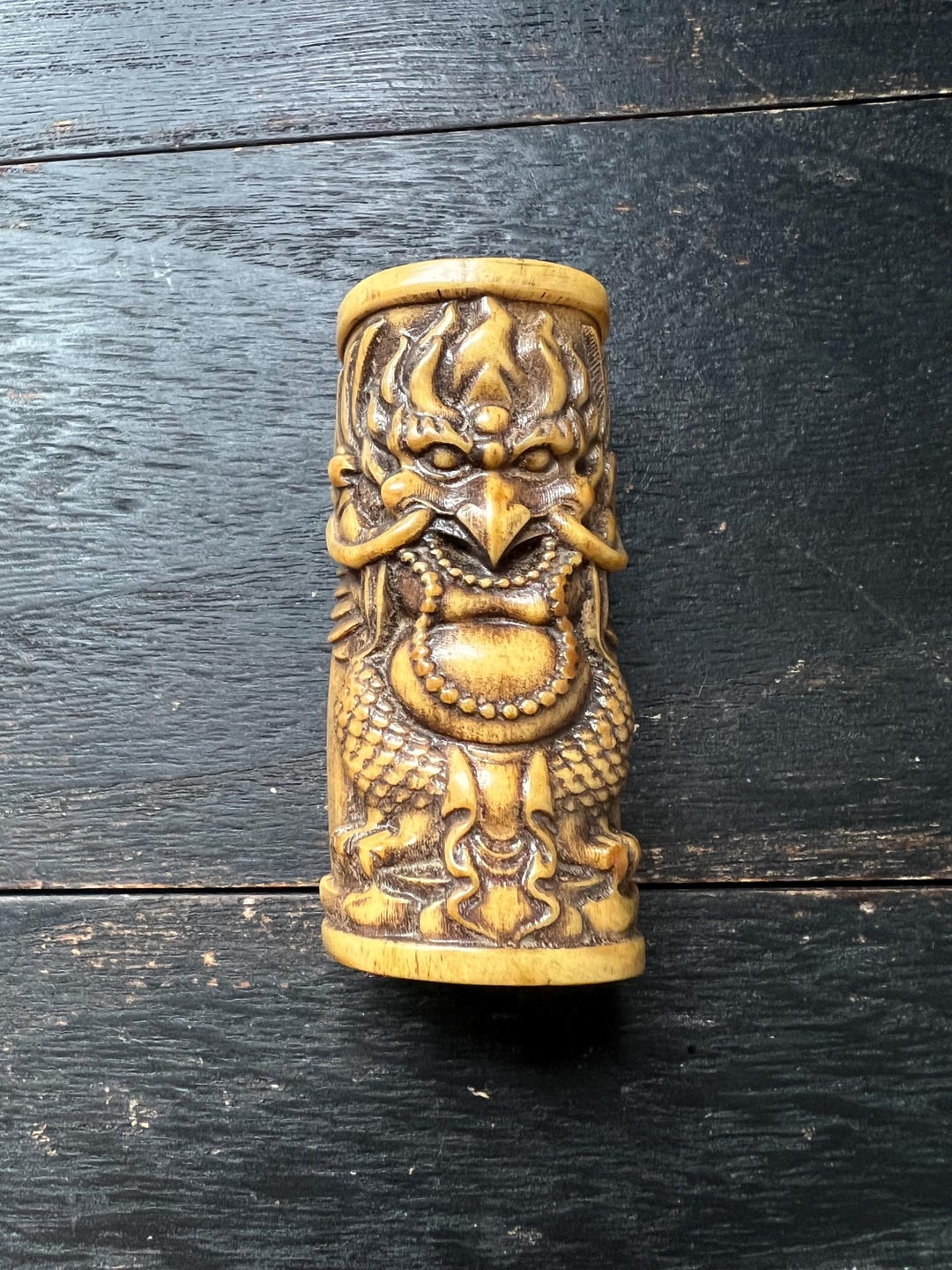 Hand-carved Yak Bone Hollow Bead – Tibetan Dragon Guardian Design ...