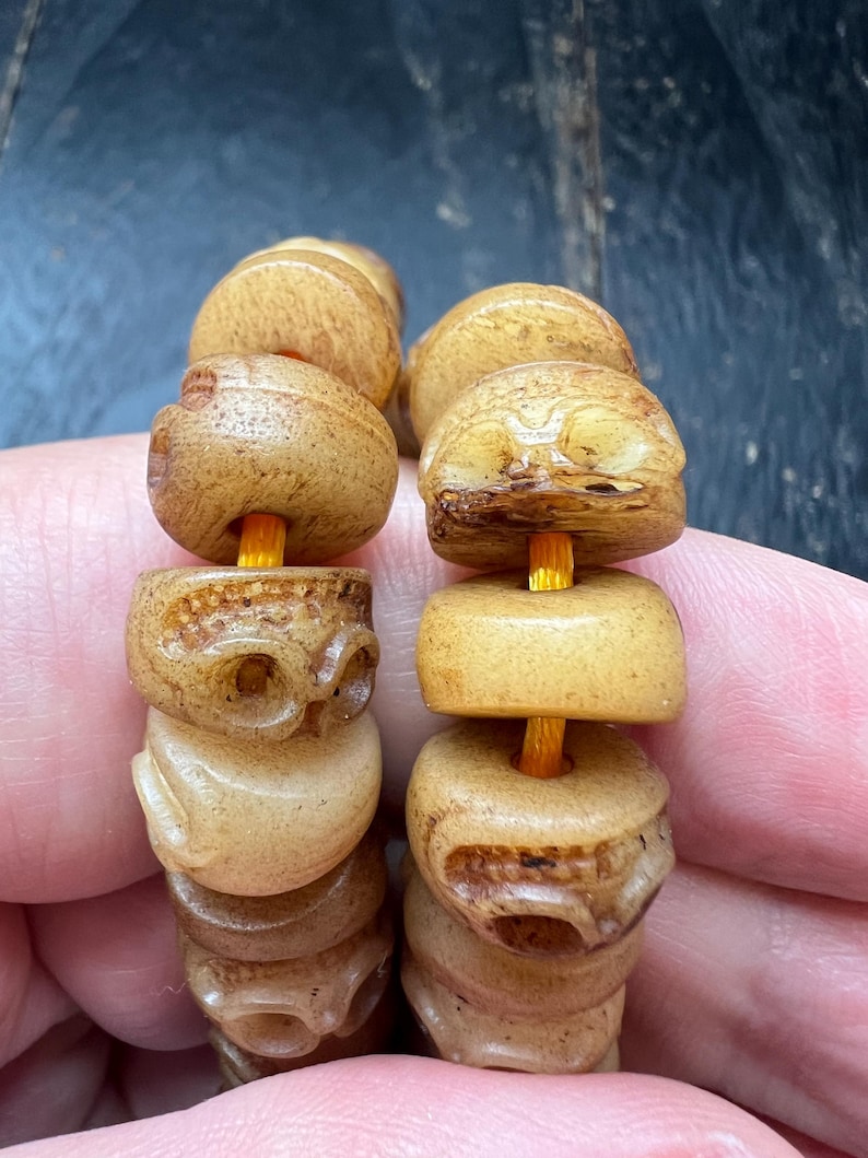 Hand-carved Yak Bone Skull Beads | Tibetan Citipati Mala Beads Strand ...