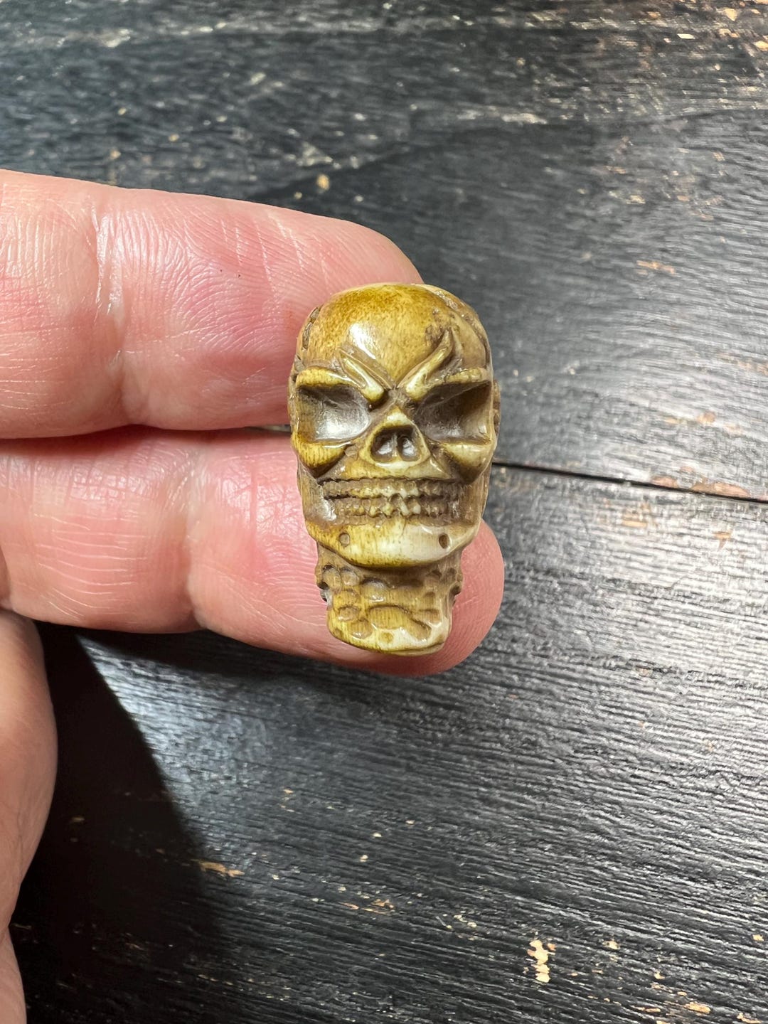 Hand-carved Deer Antler Citipati Skull Bead With Grasping Bone Hand ...
