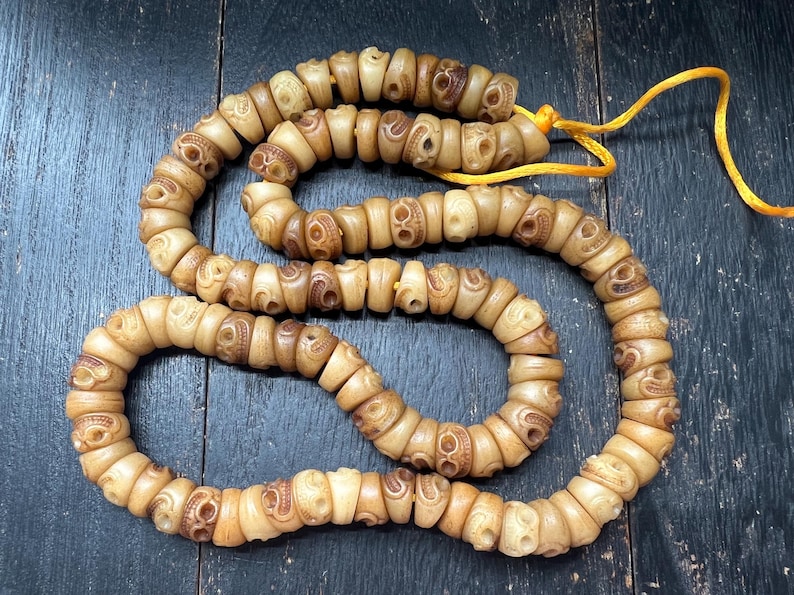 Hand-carved Yak Bone Skull Beads | Tibetan Citipati Mala Beads Strand ...