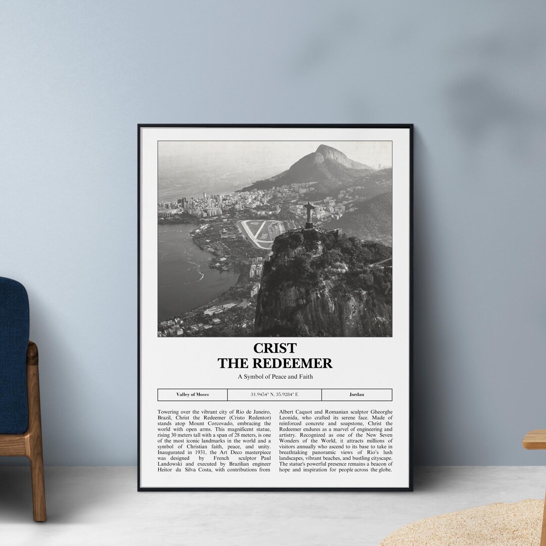 Christ the Redeemer Black and White Poster, Rio Wall Art, Monument ...