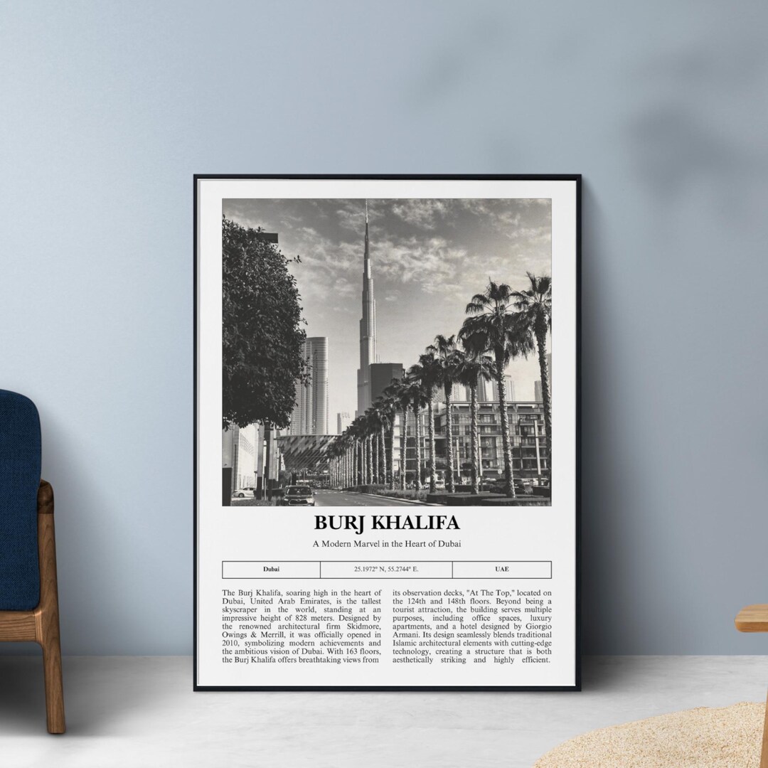 Burj Khalifa Photo Poster, Black and White Print, Digital Download Wall ...