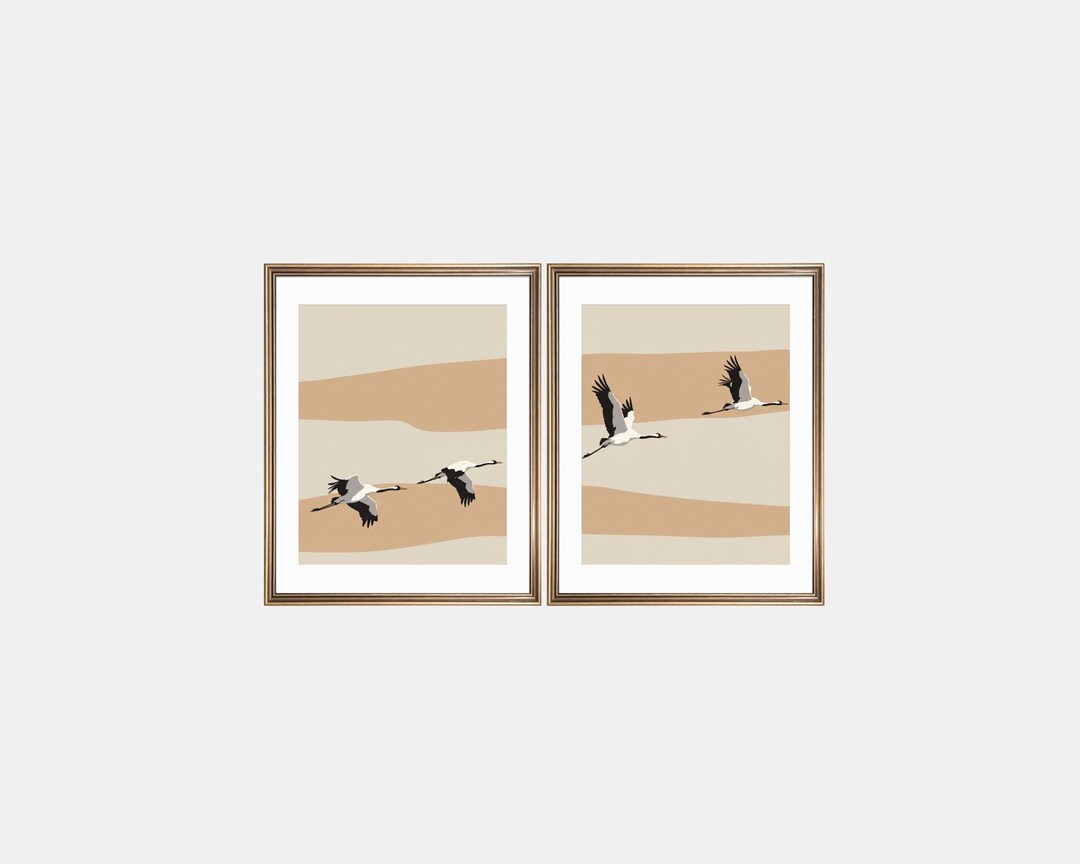 Flock of Birds Printable Wall Art Set | Earthy Neutral Cranes | Modern ...