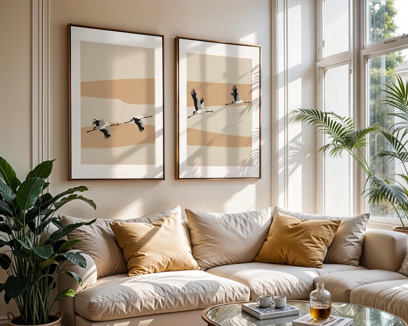 Flock of Birds Printable Wall Art Set | Earthy Neutral Cranes | Modern ...