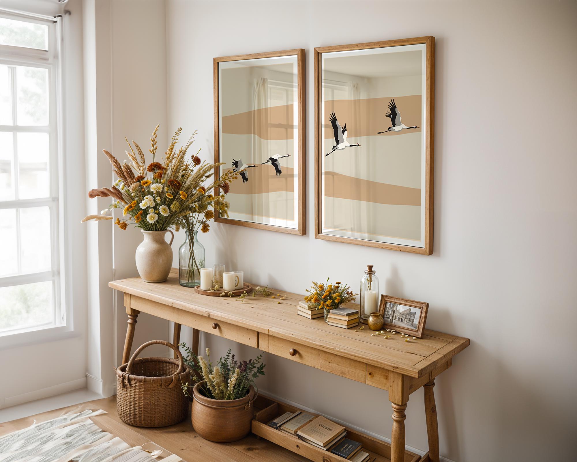 Flock of Birds Printable Wall Art Set | Earthy Neutral Cranes | Modern ...