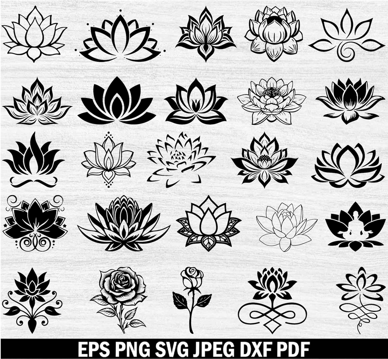Lotus Flower SVG Bundle · Lotus Svg, PNG, DXF, Eps, Pdf Cutting, Laser ...
