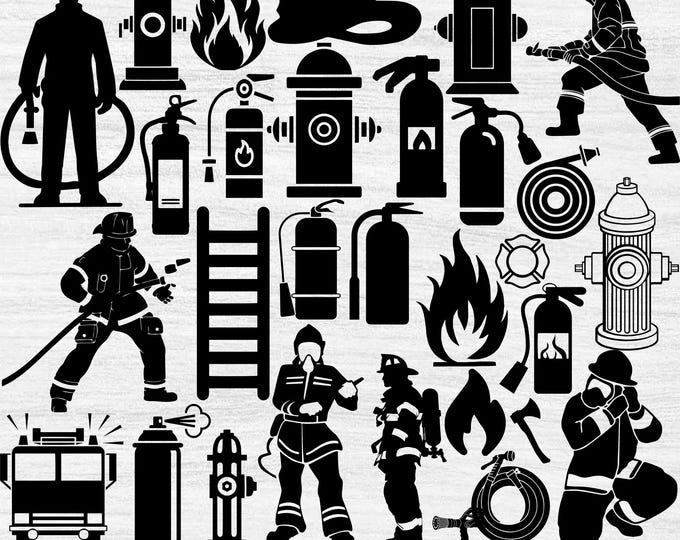 FIRE and FLAMES SVG Bundle, Fire and Flames Clipart Bundle, Firefighter ...