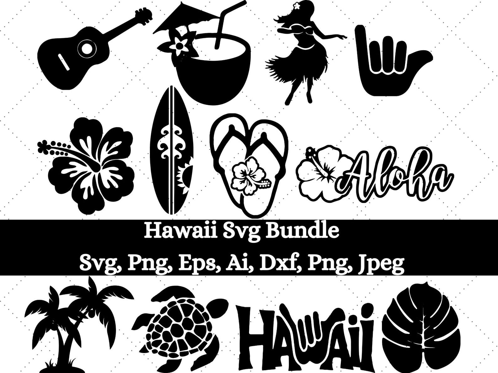 Hawaiian SVG Bundle, Hawaiian Luau Clipart, Aloha Svg, Hawaiian Flower ...