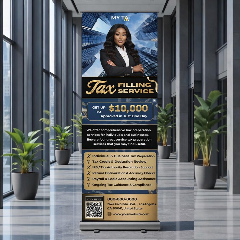 Tax Prep Services Banner, DIY Retractable Banner for Tax Business, Tax ...