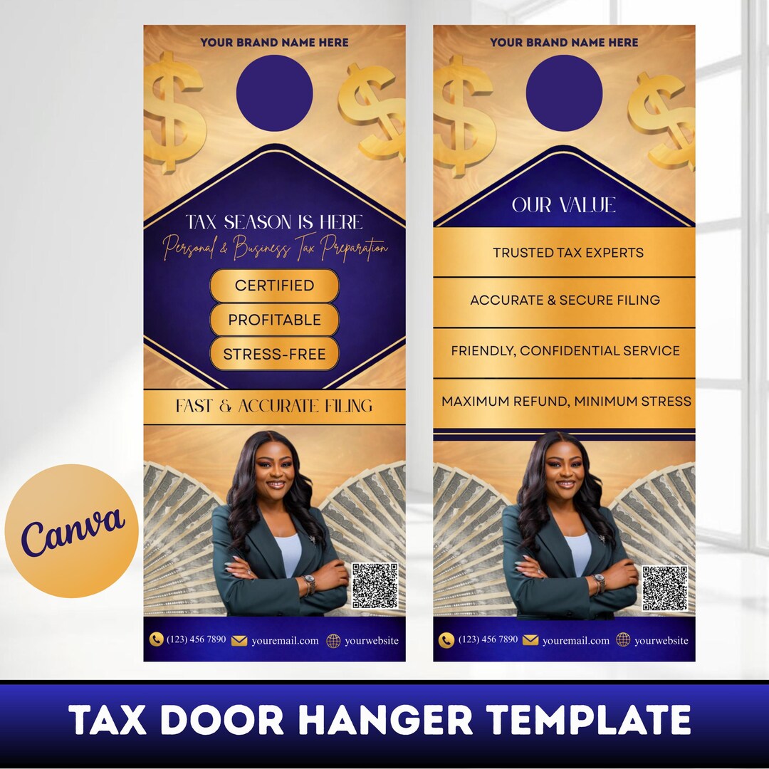 Tax Door Hanger Template, Blue Tax Prep Service Banner, Tax Season ...