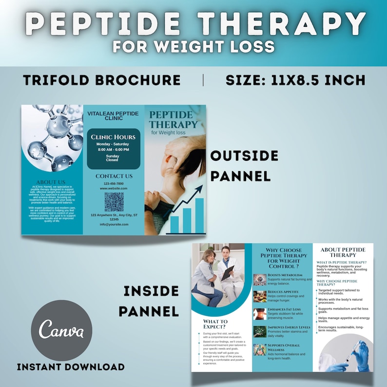 Peptide Therapy Brochure, Editable Weight Loss Canva Trifold ...