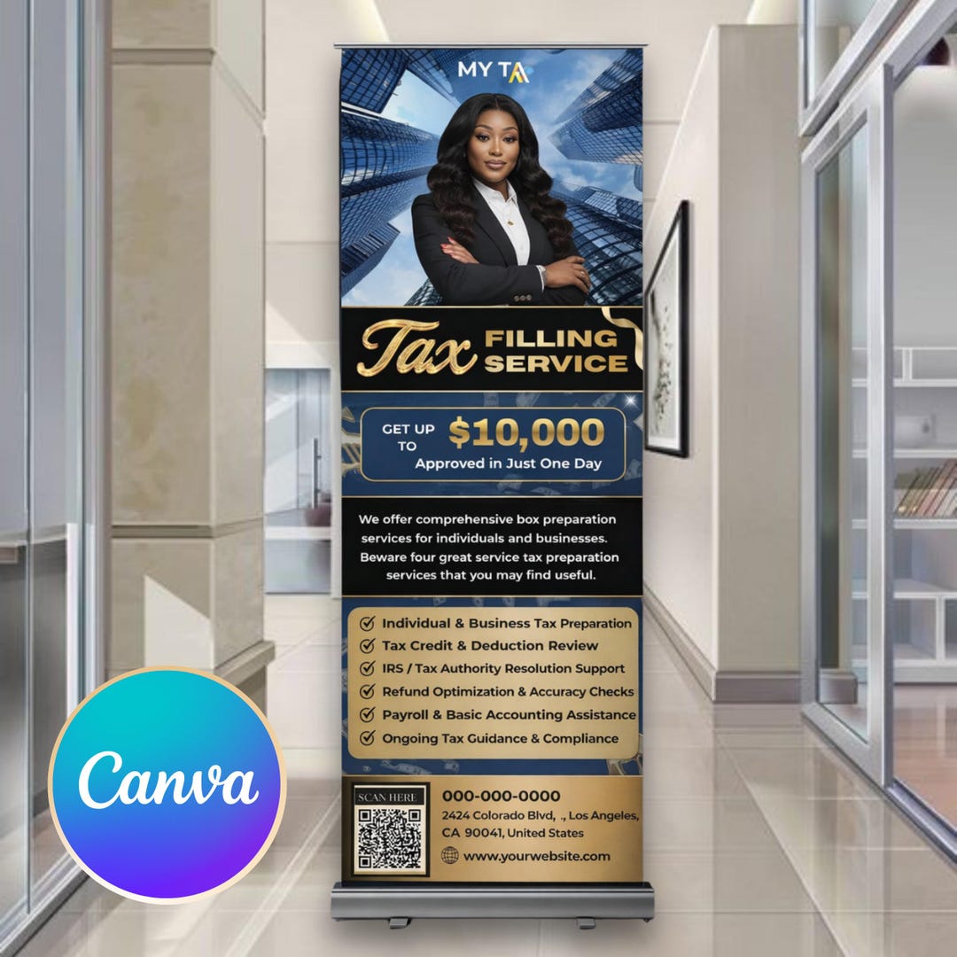 Tax Prep Services Banner, DIY Retractable Banner for Tax Business, Tax ...