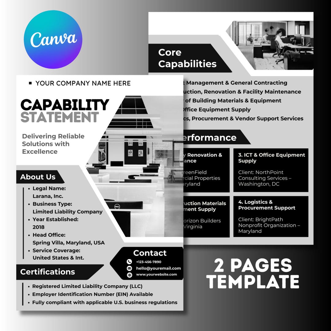 Capability Statement Template Canva, Corporate Company Marketing Flyer ...