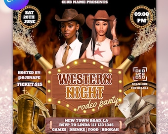 Rodeo Western Night Party Flyer Template, Party Flyer, Club Flyer ...