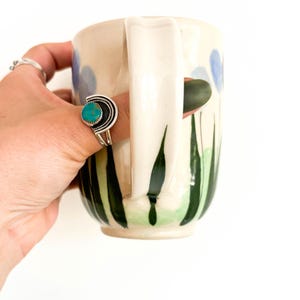 Handmade / Hand-painted Studio Pottery Flower Mug Tulips Lavender ...