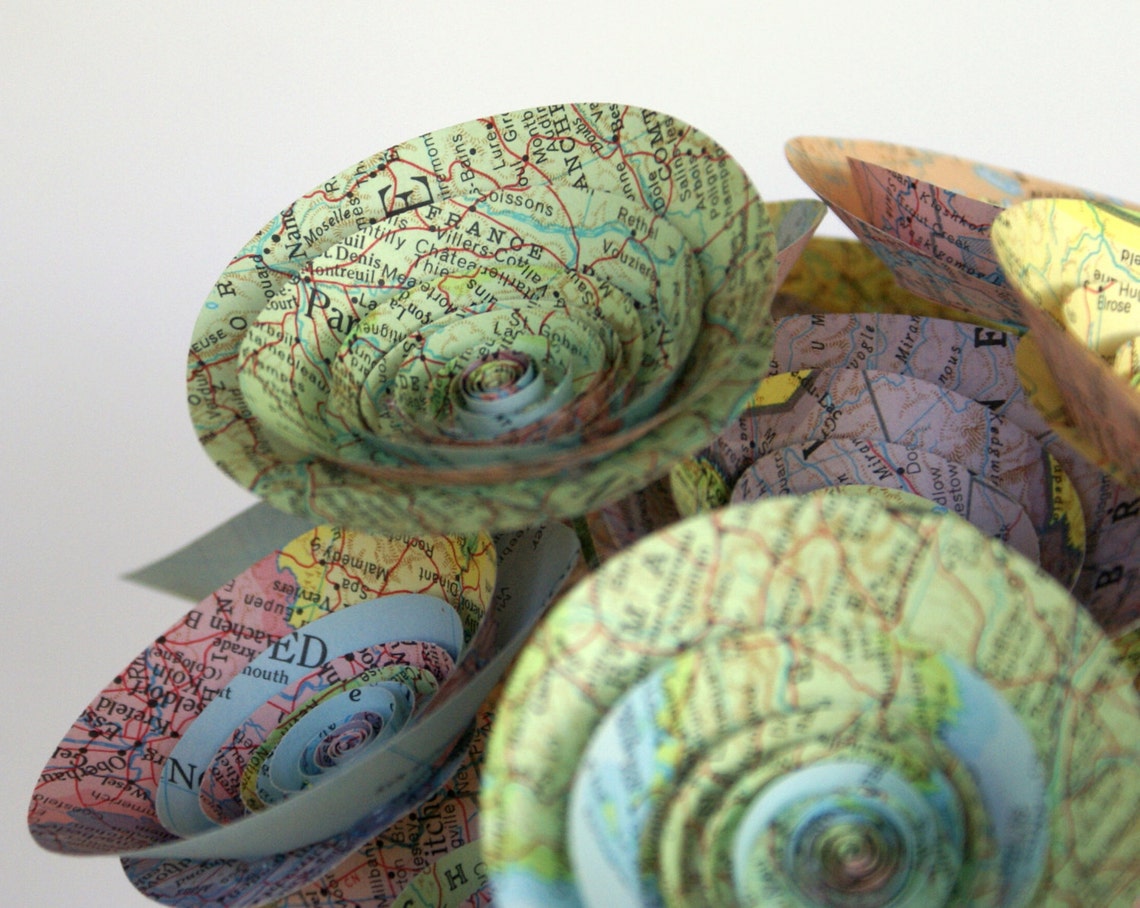 Paper Map Flowers Made From a Vintage Atlas Medium-size - Etsy