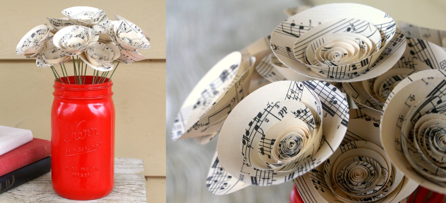 Music Paper Flowers: Paper Bouquet Made From Vintage Sheet - Etsy