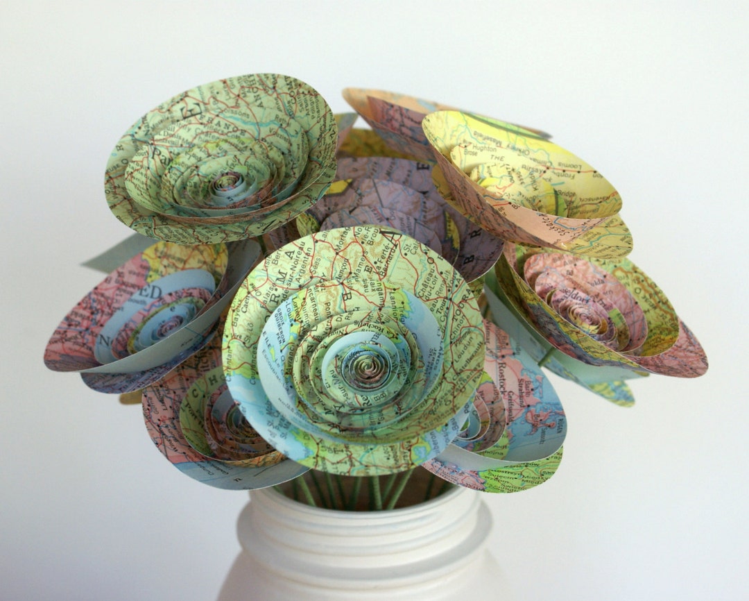 Paper Map Flowers Made From a Vintage Atlas Medium-size - Etsy