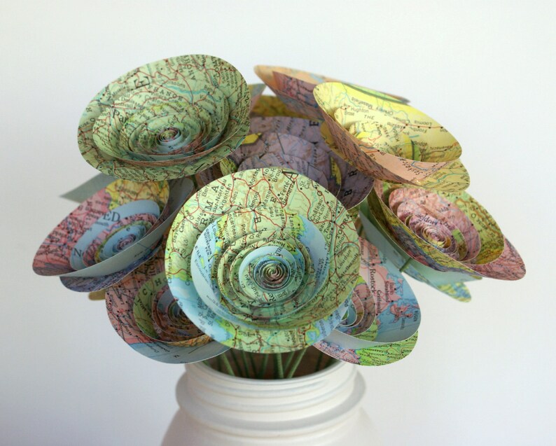 Paper Map Flowers Made From a Vintage Atlas Medium-size - Etsy