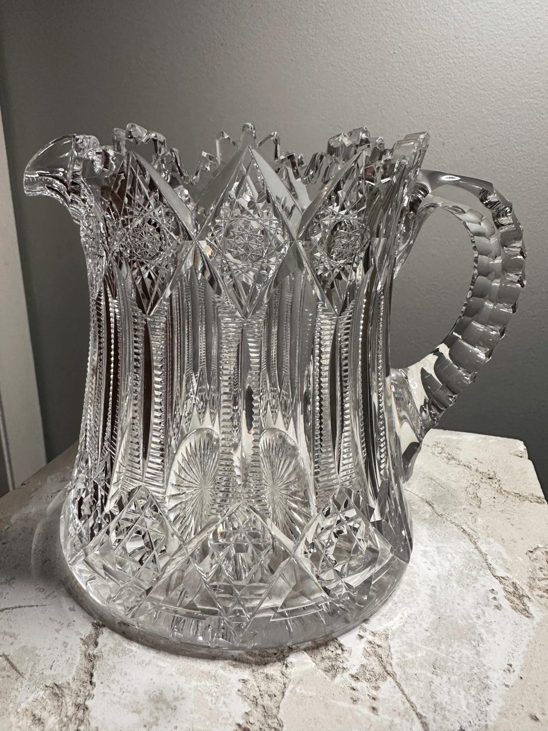 This is an American Brilliant Cut Glass Water Pitcher, the Brunswick ...