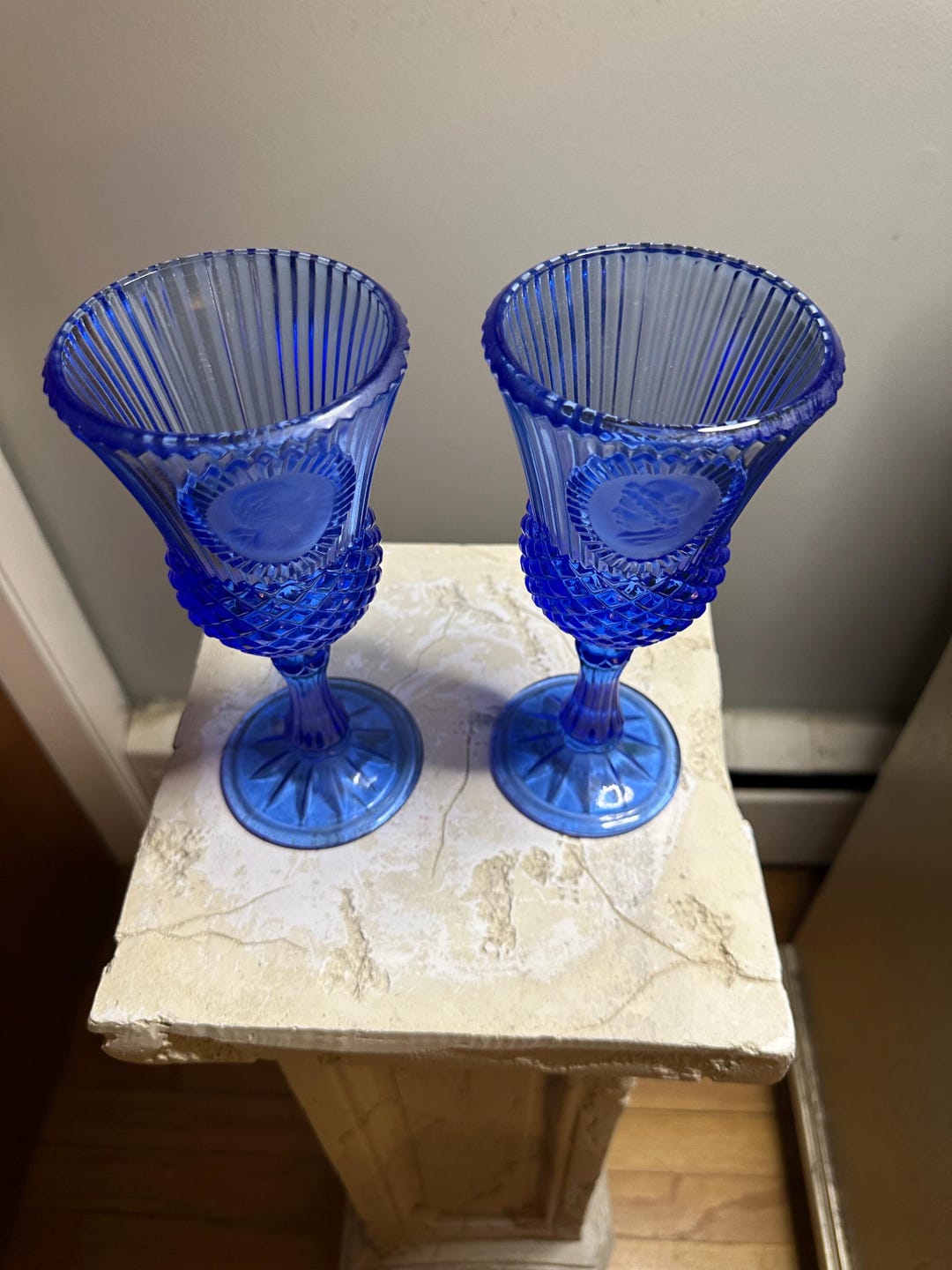 Fostoria Avon Cobalt Blue Goblets Featuring George and Martha ...