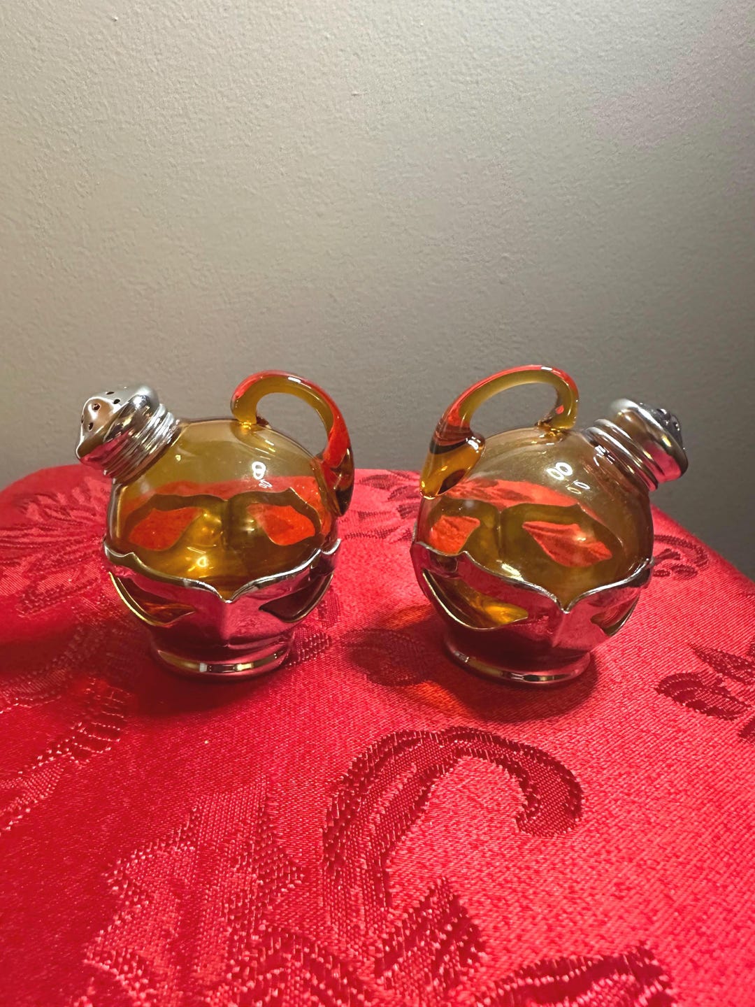 Farber Bros Art Deco Amber Glass and Chrome Salt and Pepper Shakers. - Etsy