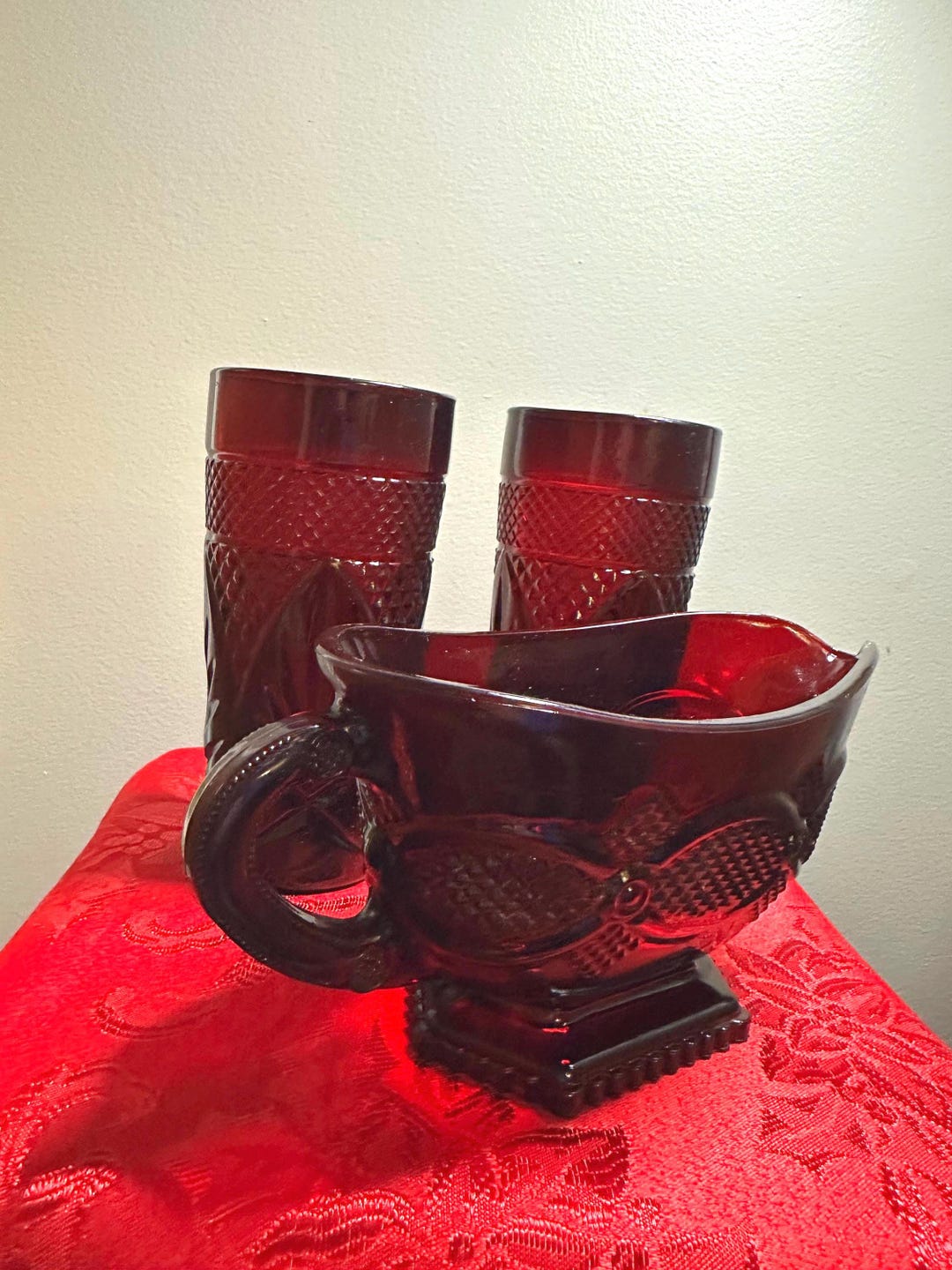 These Are 2 Glasses and Gravy Dish. Made by Avon's Decorative Glassware ...