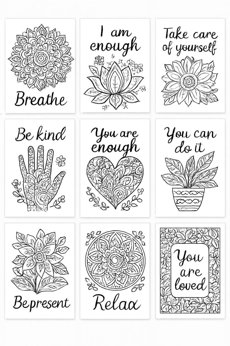 9 Mindfulness Coloring Pages | Stress Relief & Self-care Printables - Etsy
