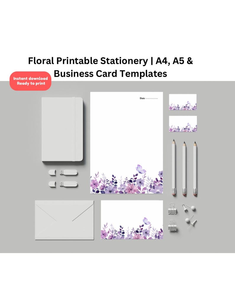 Floral Printable Stationery | A4, A5 & Business Card Templates - Etsy