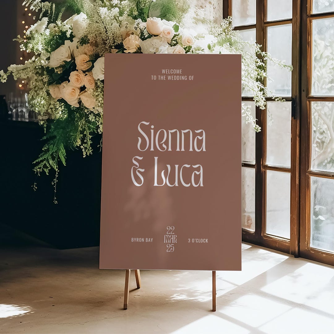 Modern Retro Wedding Welcome Sign Template: Mocha Mousse Brown ...
