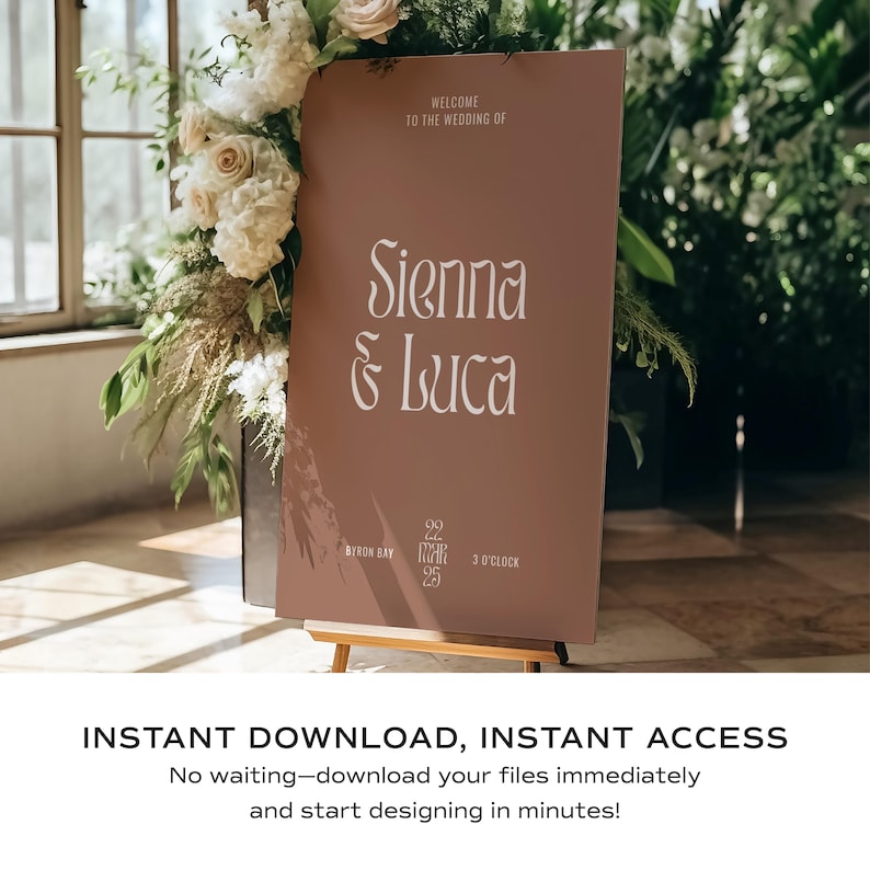 Modern Retro Wedding Welcome Sign Template: Mocha Mousse Brown ...