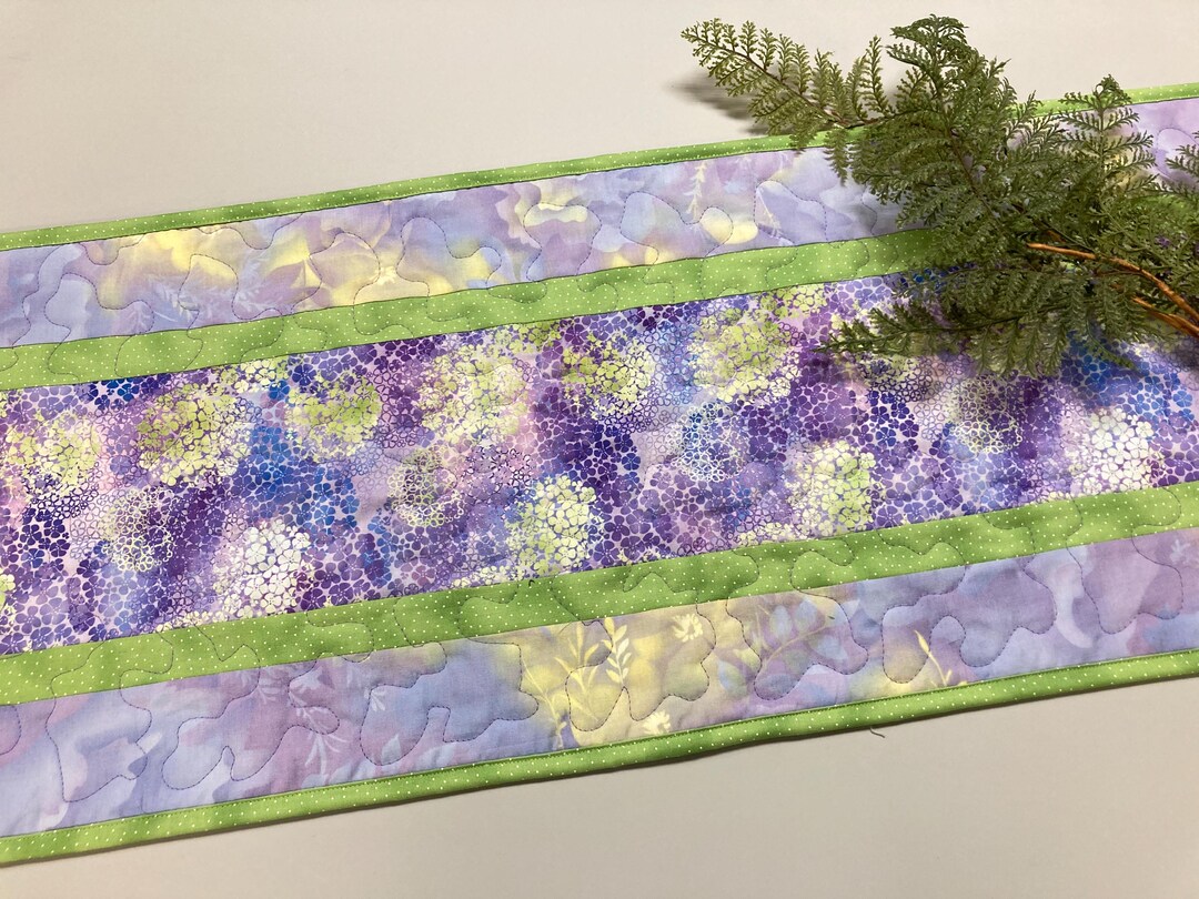 Purple Blue Hydrangeas Quilted Dining Table Runner, Reversible 13x48", Coffee End Table ...