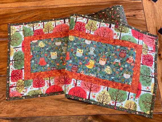 Quilted Table Runner Owls Foxes and Trees 13x48 - Etsy