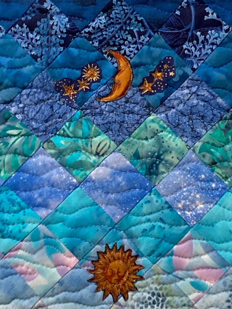 Art Quilt Sunshine Garden Sun Moon Fabric Quilted Wall - Etsy